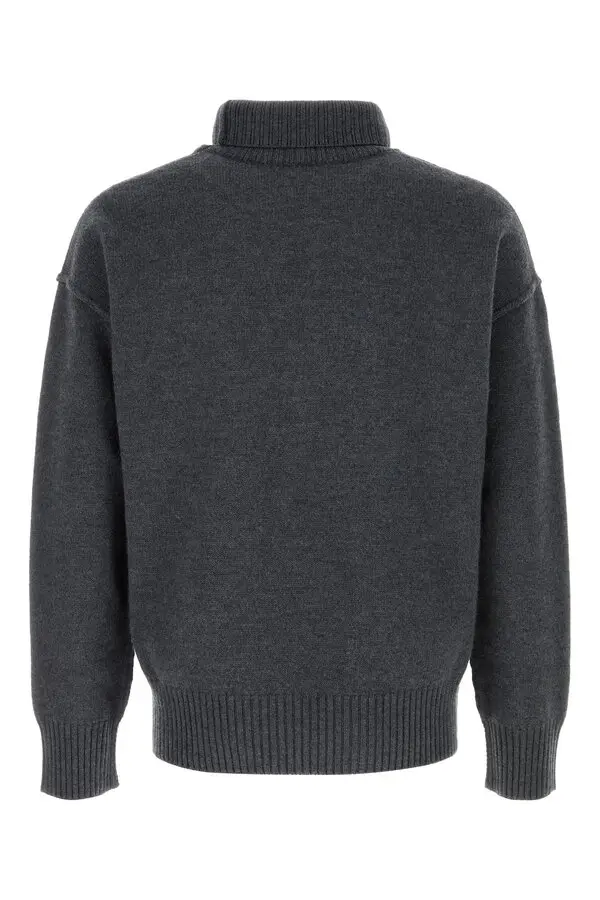 AMI Paris Dark Wool Sweater With Contrasting De Coeur Embroidery
