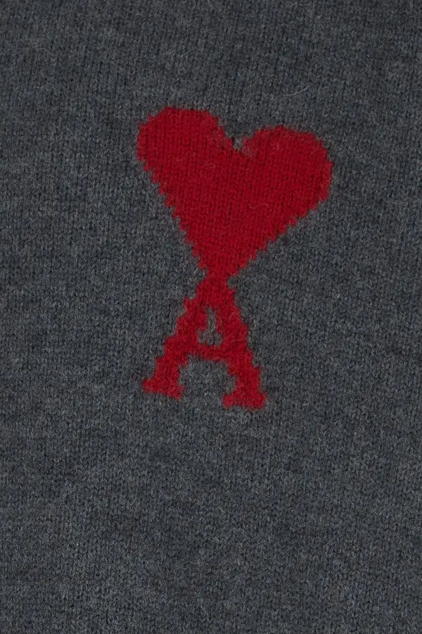 AMI Paris Dark Wool Sweater With Contrasting De Coeur Embroidery