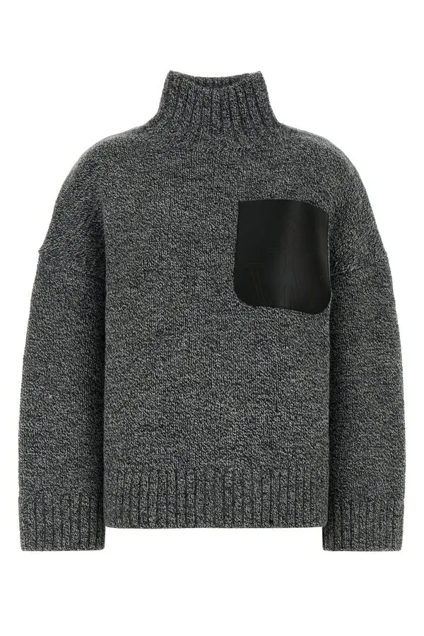 JW Anderson Melange Wool Blend Sweater With Leather Pocket