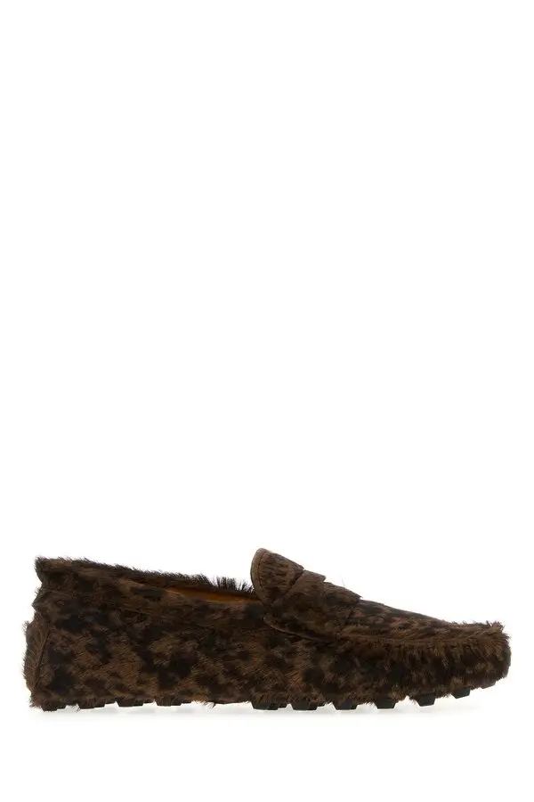 TOD'S Calf Hair Loafers With Animalier Print - White