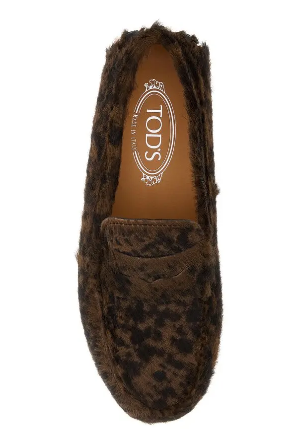TOD'S Calf Hair Loafers With Animalier Print - White