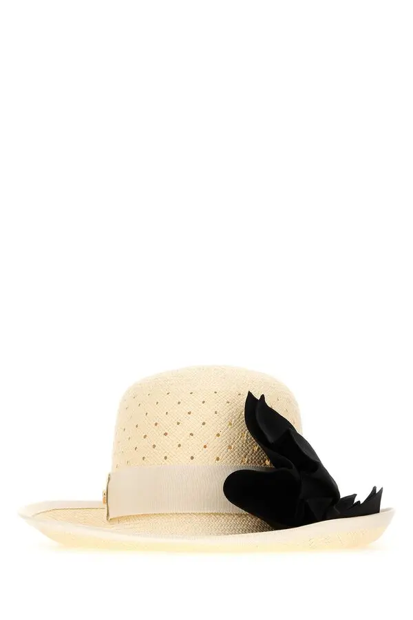Valentino Garavani Straw Sun Hat With Vlogo Detail - Light Brown