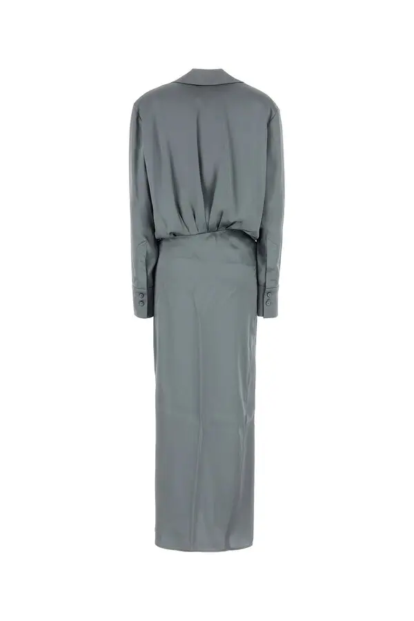 Attico Dark Satin Dress With Logoed Metal Detail