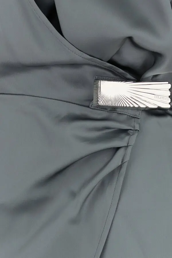 Attico Dark Satin Dress With Logoed Metal Detail