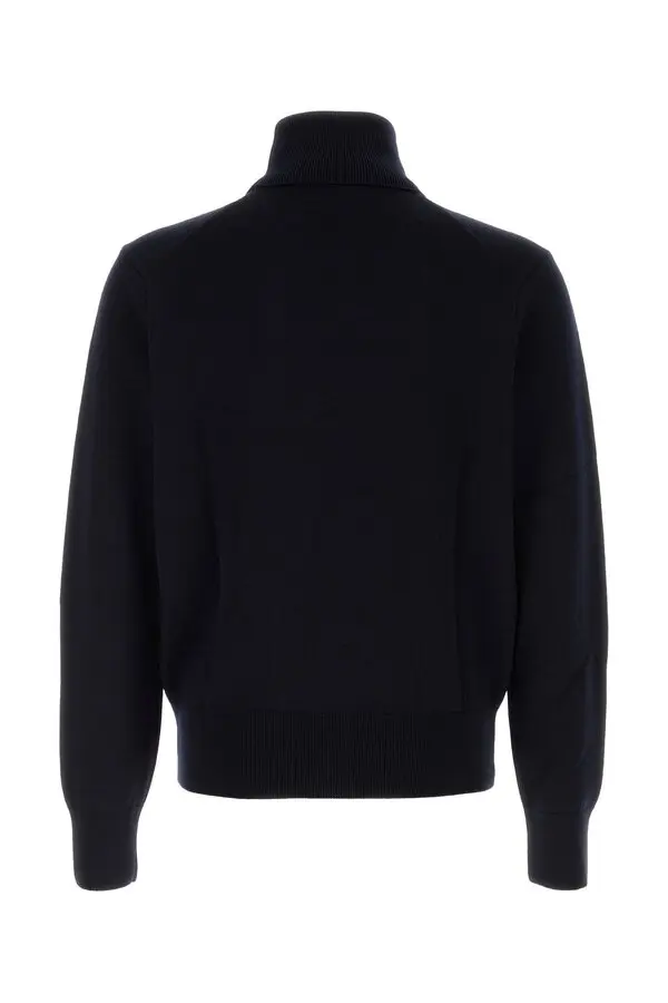 Ami Merino Wool Turtleneck Sweater With De Coeur Embroidery - Blue