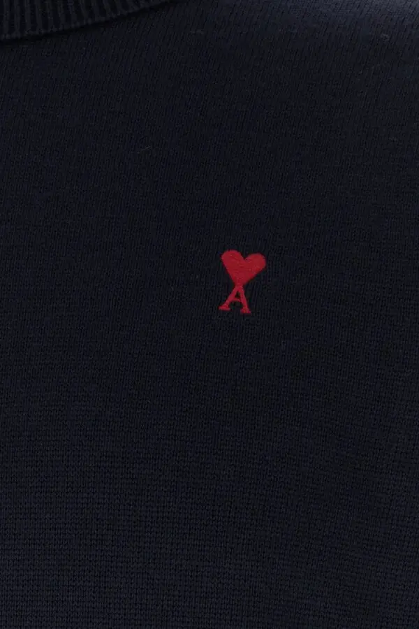 Ami Merino Wool Turtleneck Sweater With De Coeur Embroidery - Blue