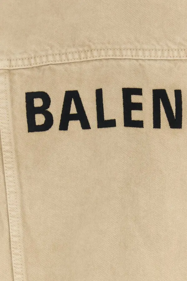 Balenciaga Beige Cotton Denim Jacket With Embroidered Logo - Light Brown
