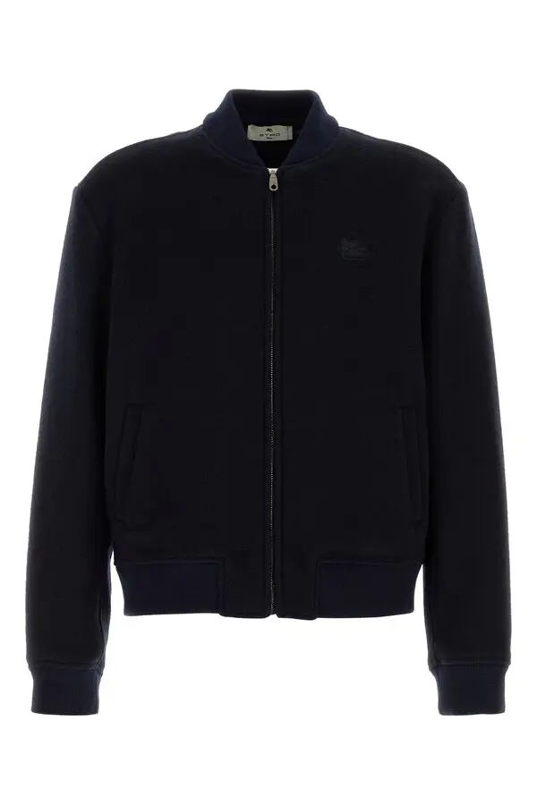 Etro Wool Blend Bomber Jacket With Pegaso Embroidery - Blue