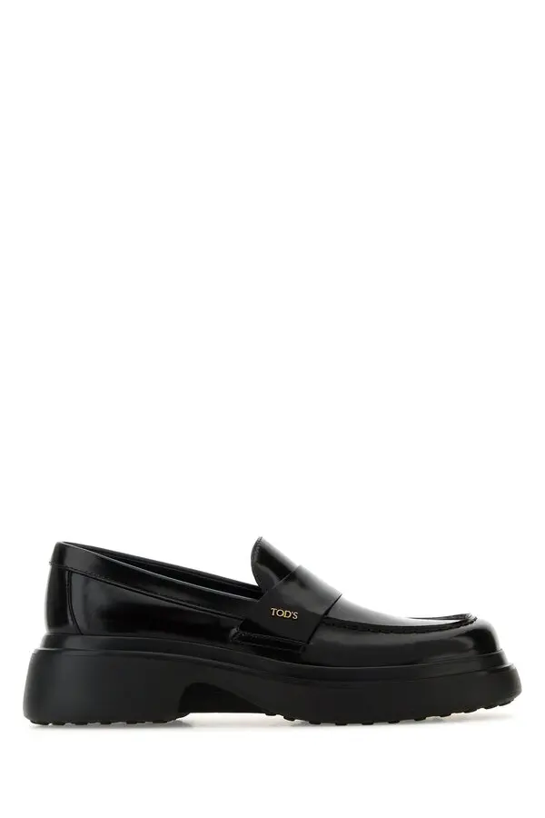 TOD'S Polished Leather Loafers With Metal Lettering Logo
