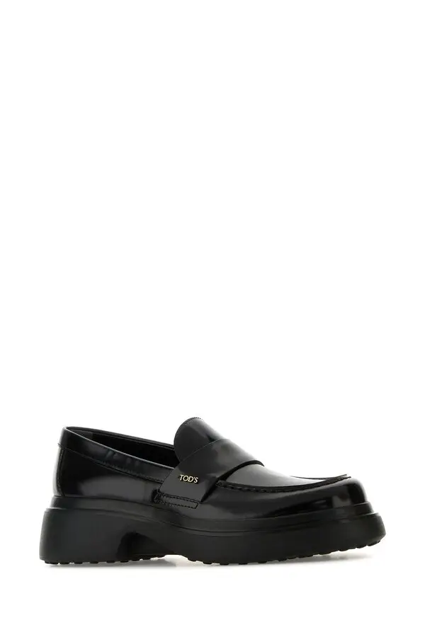 TOD'S Polished Leather Loafers With Metal Lettering Logo