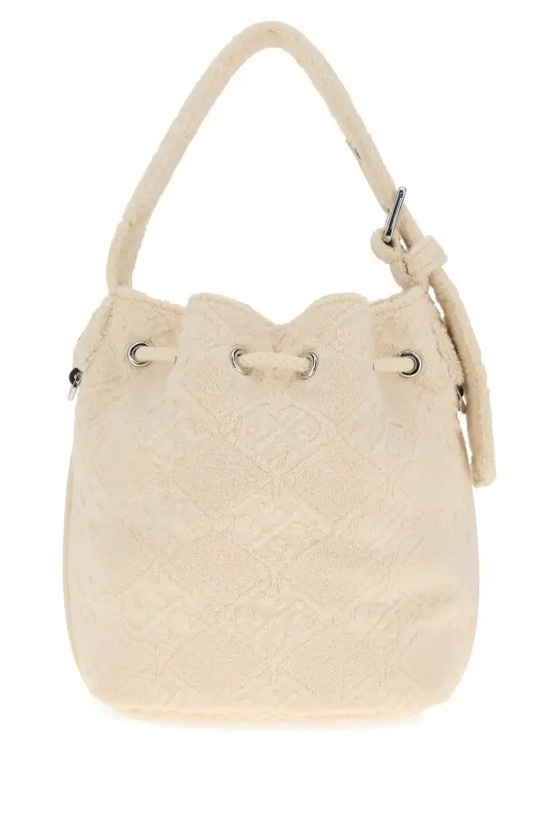 Tory Burch Terry Fabric Bucket Bag With Tonal Logo Motif - White