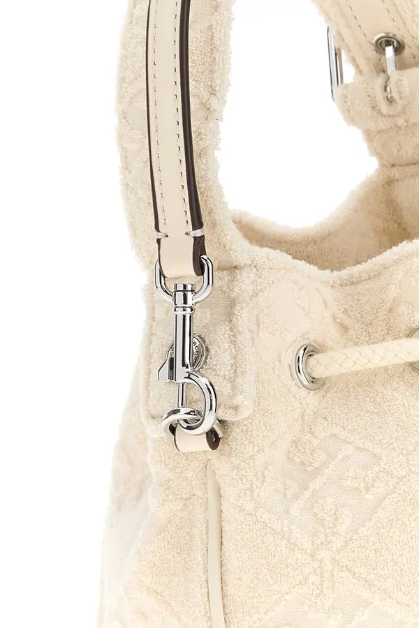 Tory Burch Terry Fabric Bucket Bag With Tonal Logo Motif - White
