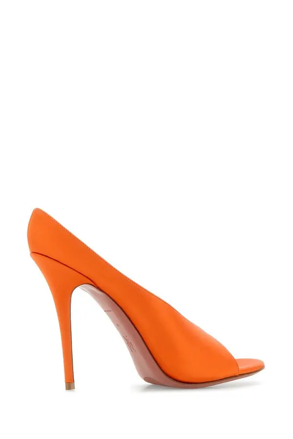 Amina Muaddi Satin Anok 105 Mules - Orange