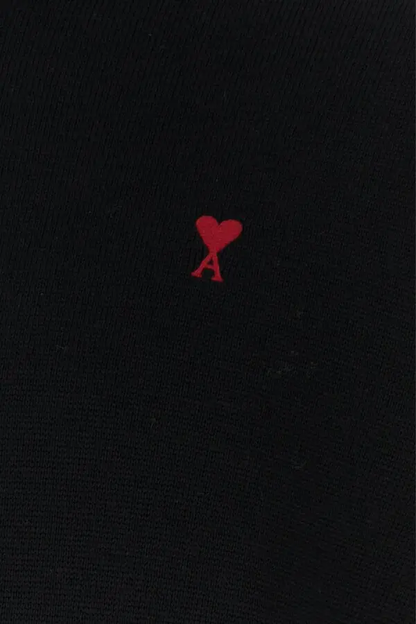 Ami Wool Turtleneck Sweater With De Coeur Embroidery - Black