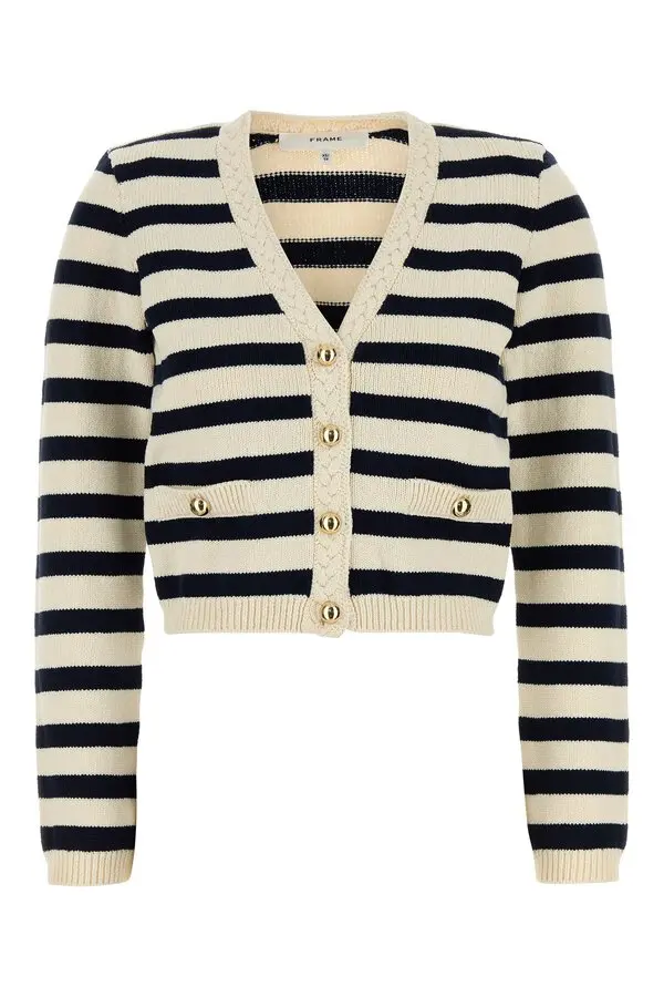 FRAME Embroidered Cotton Blend Cardigan - White