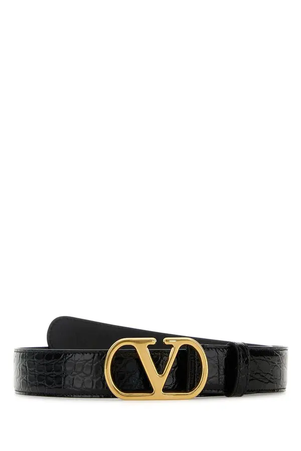 Valentino Garavani Alligator Leather Vlogo Belt - Black