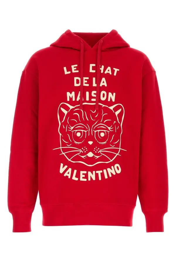 Valentino Garavani Cotton Sweatshirt With Le Chat De La Maison Print - Red