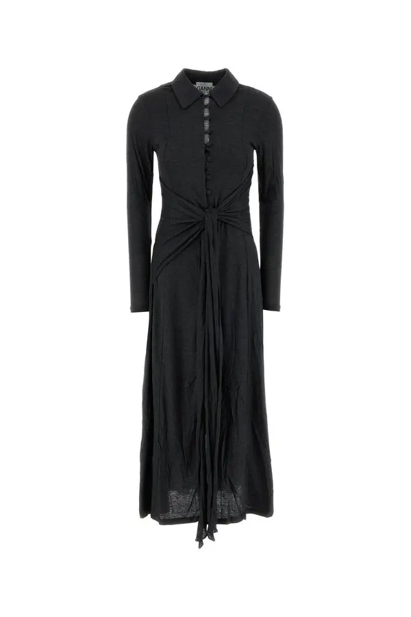 GANNI Jersey Shirt Dress With Waist Tie