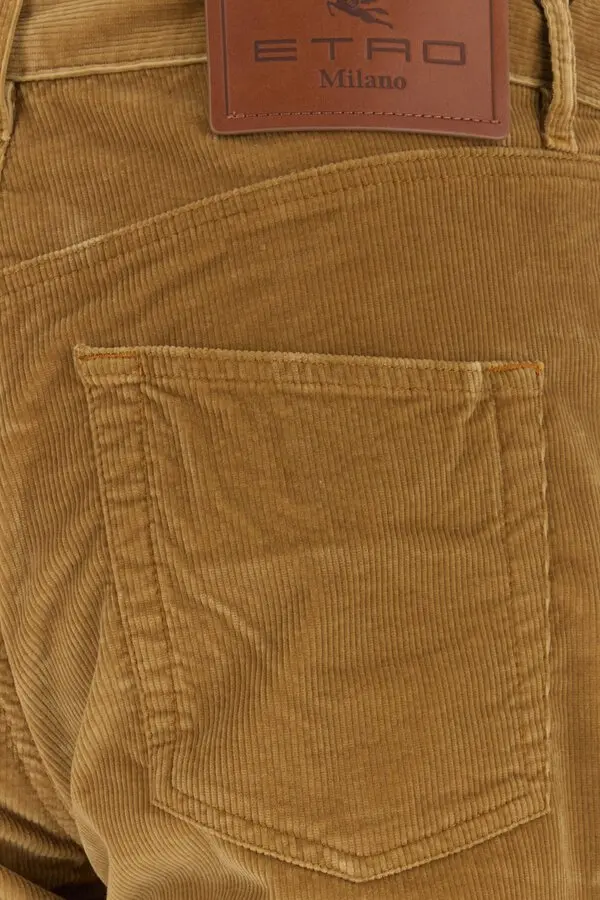 Etro Camel Stretch Corduroy Tailored Trousers