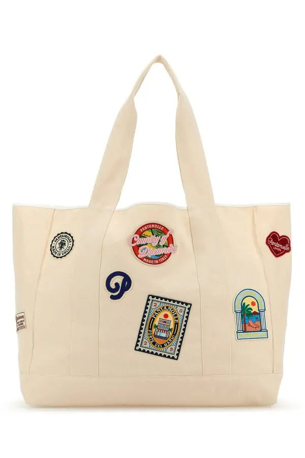 PANTAMOLLE Ivory Canvas Shopping Bag - White