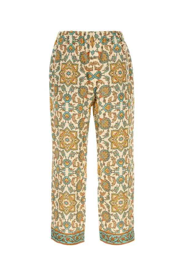 PANTAMOLLE Printed Monfardì Linen Pant - White