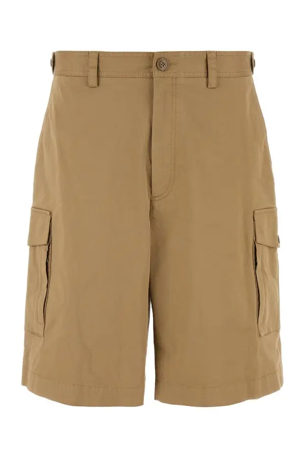Moncler Stretch Cotton Bermuda Shorts With Logo Detail - Light Brown