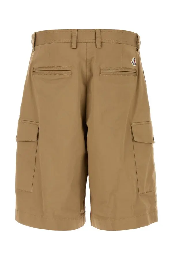 Moncler Stretch Cotton Bermuda Shorts With Logo Detail - Light Brown