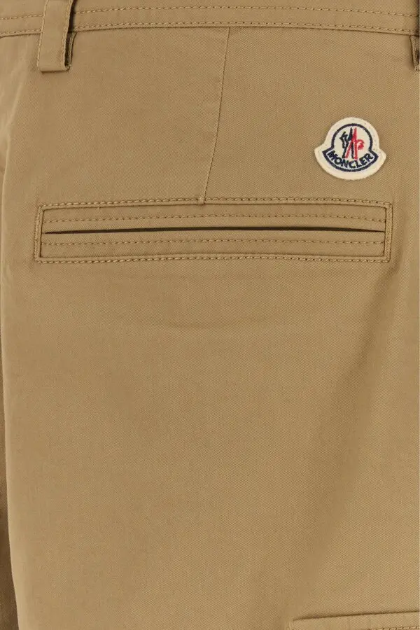 Moncler Stretch Cotton Bermuda Shorts With Logo Detail - Light Brown