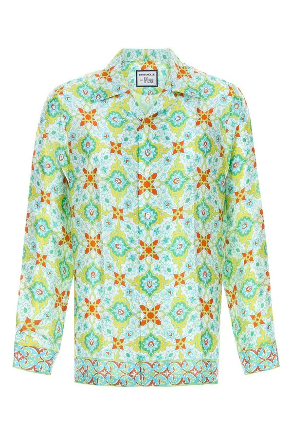 PANTAMOLLE Printed Satin Gajardo Shirt - White