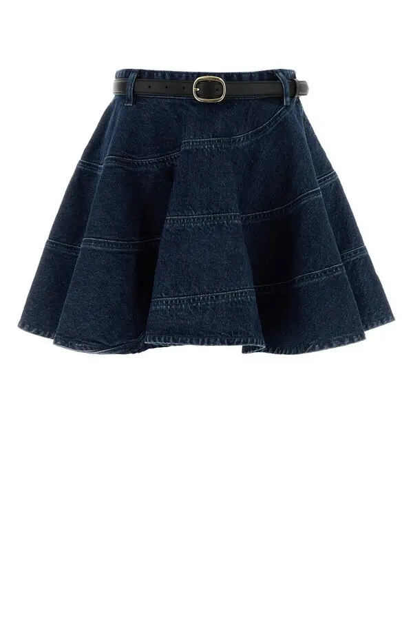 SELF-PORTRAIT Denim Mini Skirt With Detachable Leather Belt