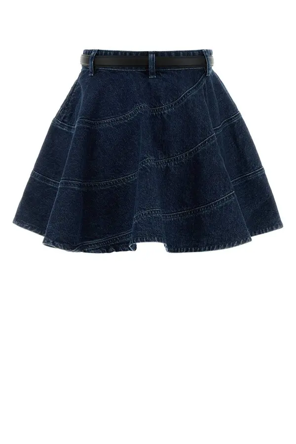 SELF-PORTRAIT Denim Mini Skirt With Detachable Leather Belt