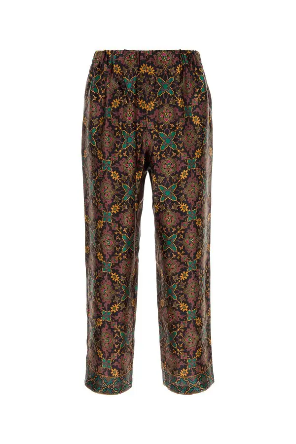 PANTAMOLLE Printed Satin Gajardo Pant - White