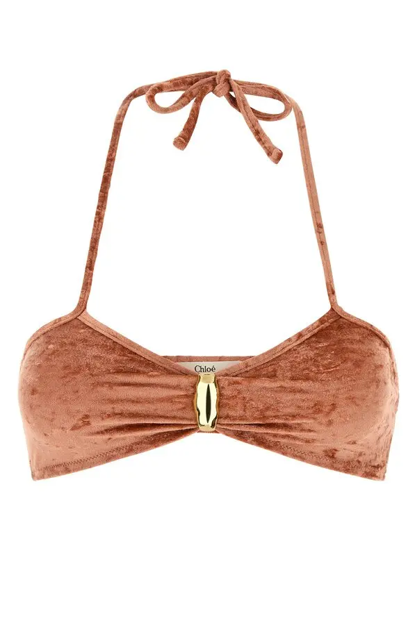 Chloé Stretch Velvet Bikini Top With Metal Detail - Orange