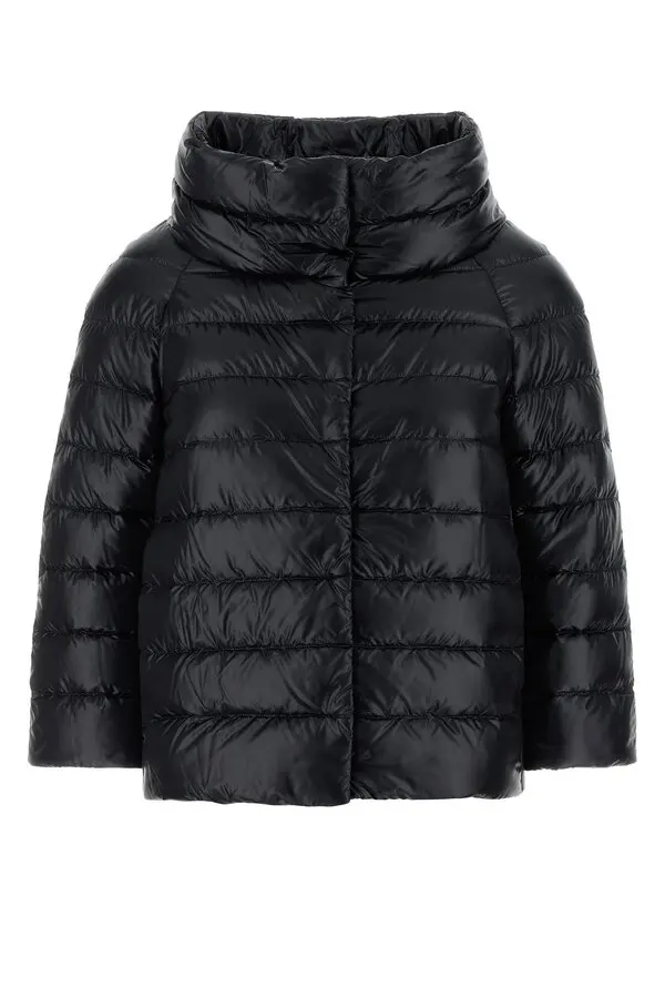 Herno Quilted Down Jacket With Logo Plate - Black