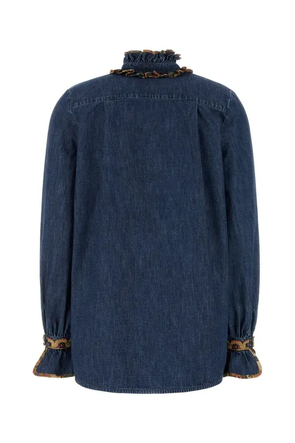 Valentino Garavani Chambray Denim Blouse With Printed Fabric Inserts