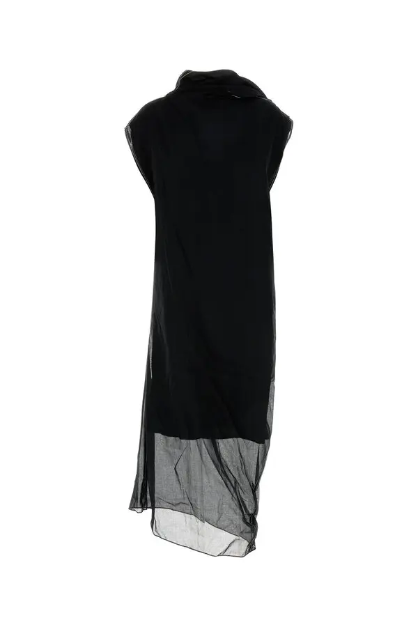 Carven Cotton Dress With Contrasting Stitchings And Asymmetrical Hemline
