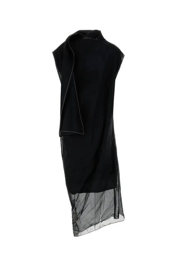 Carven Cotton Dress With Contrasting Stitchings And Asymmetrical Hemline