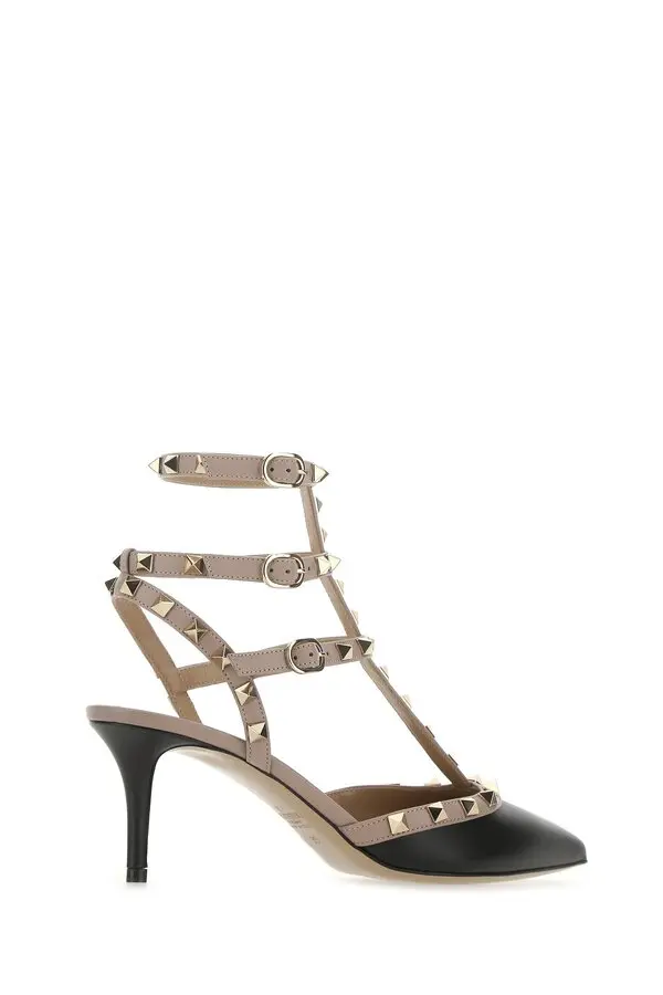 Valentino Garavani Two-tone Leather Rockstud Slingback Pumps - White