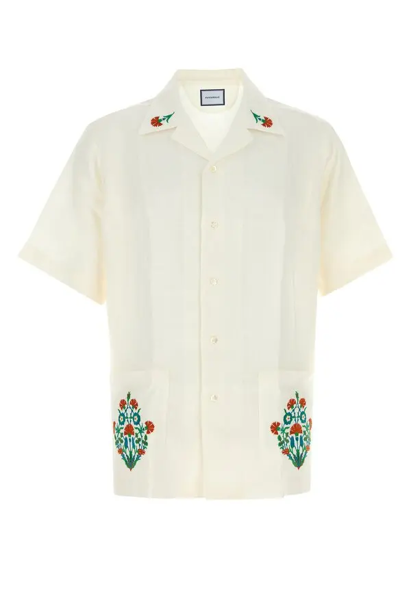 PANTAMOLLE Linen Gombet Shirt - White