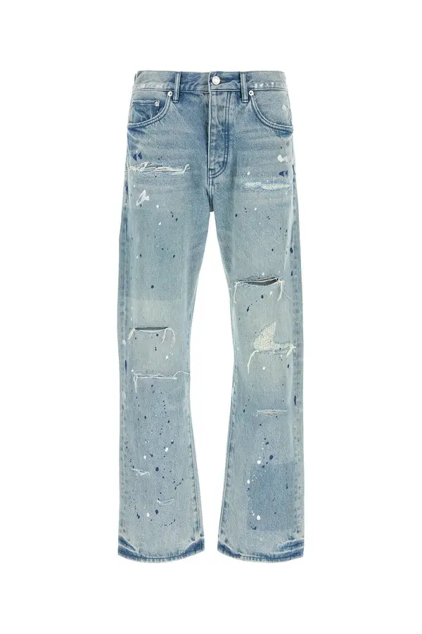 PURPLE BRAND Stonewashed Distressed Denim Jeans With Paint Splatter