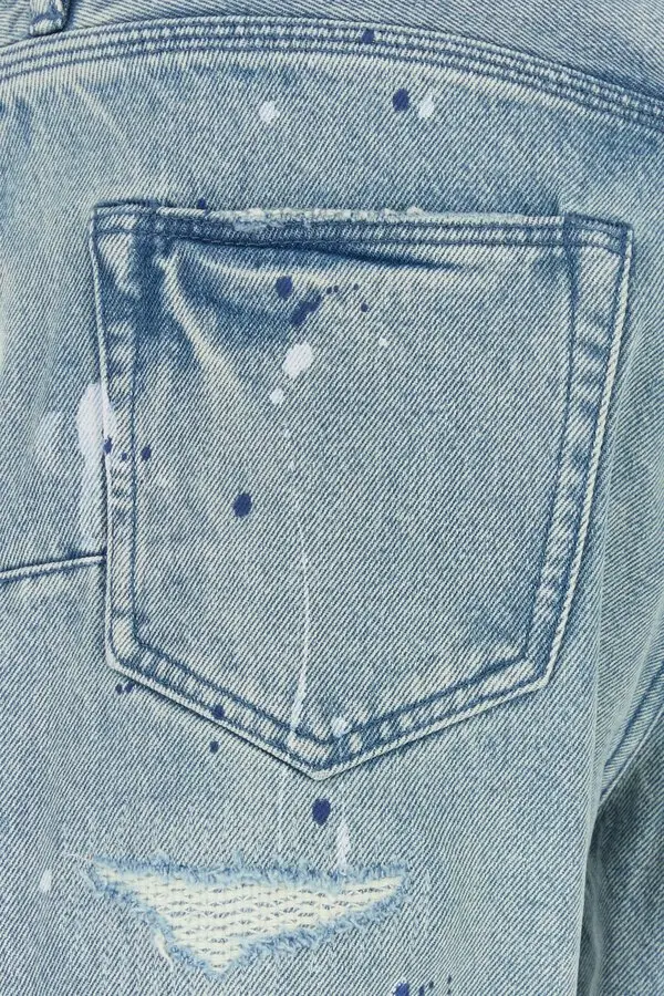 PURPLE BRAND Stonewashed Distressed Denim Jeans With Paint Splatter