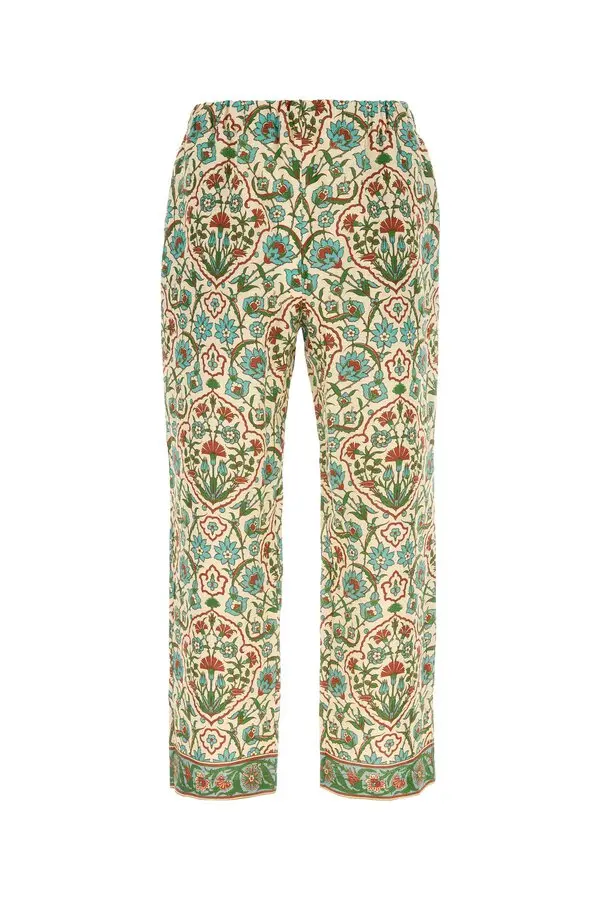 PANTAMOLLE Printed Linen Sketes Pant - White