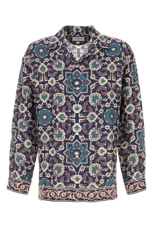 PANTAMOLLE Printed Linen Monfardì Shirt - White