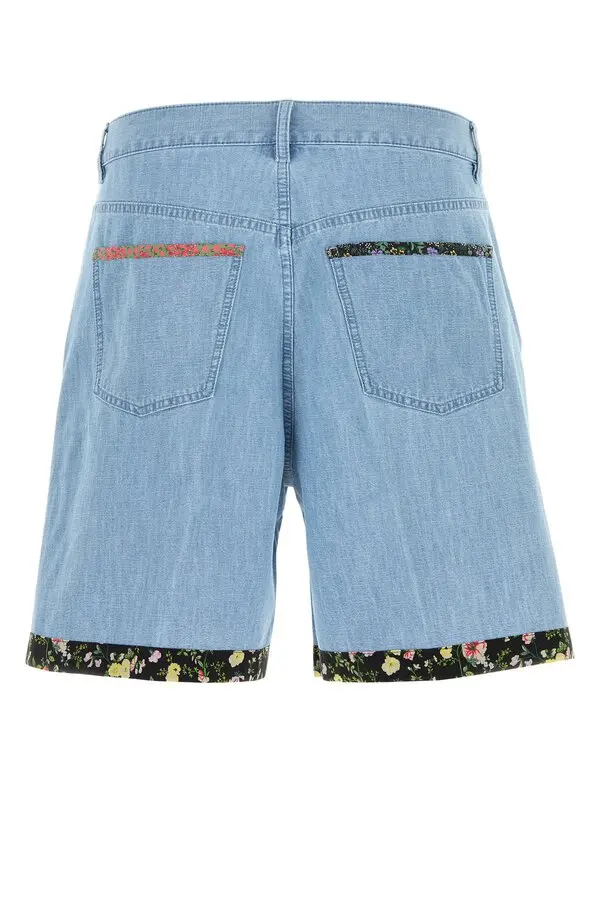 Valentino Garavani Denim Bermuda Shorts With Floral Trim