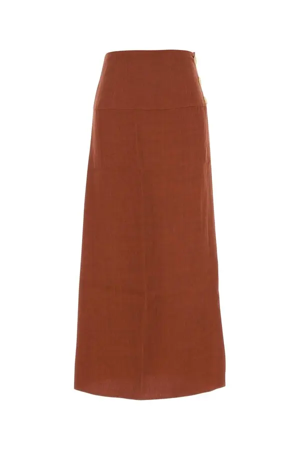 Le Kasha Brick Linen Maxi Skirt With Logo Buttons