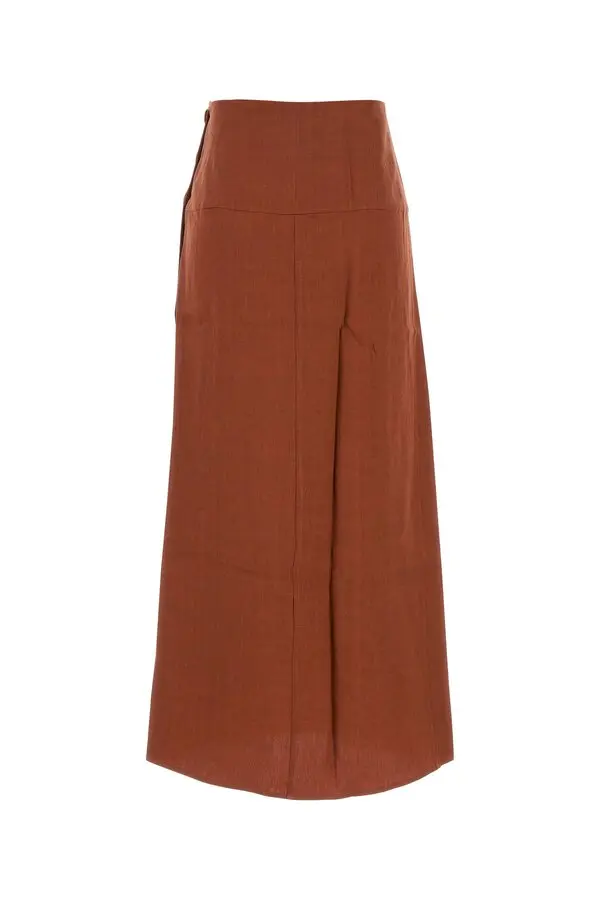 Le Kasha Brick Linen Maxi Skirt With Logo Buttons