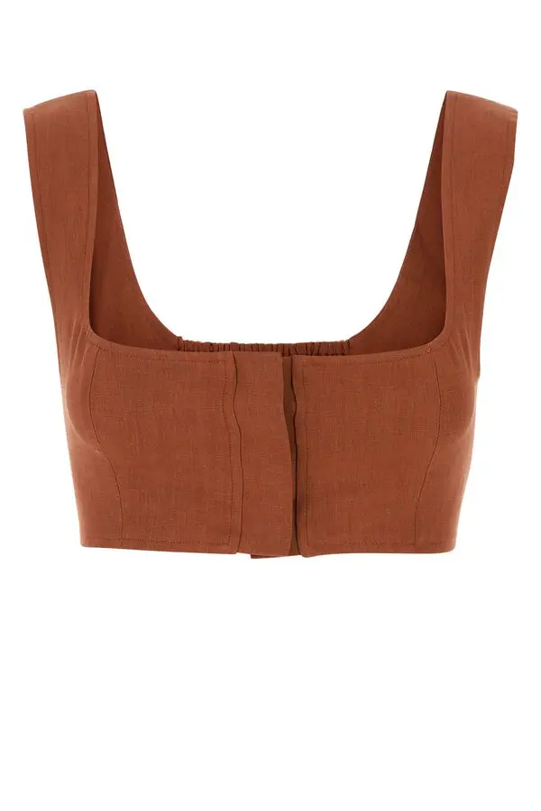 Le Kasha Brick Linen Jirja Crop Top - Red