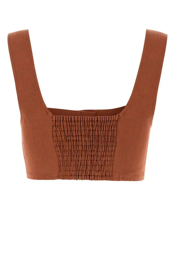 Le Kasha Brick Linen Jirja Crop Top - Red