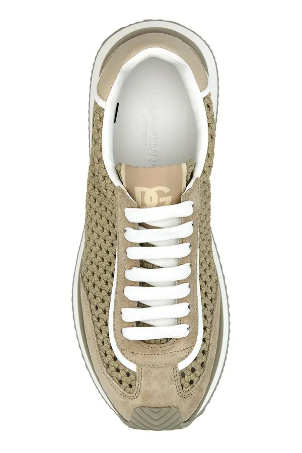 Dolce & Gabbana Cappuccino Woven Fabric And Suede Sneakers - Light Brown