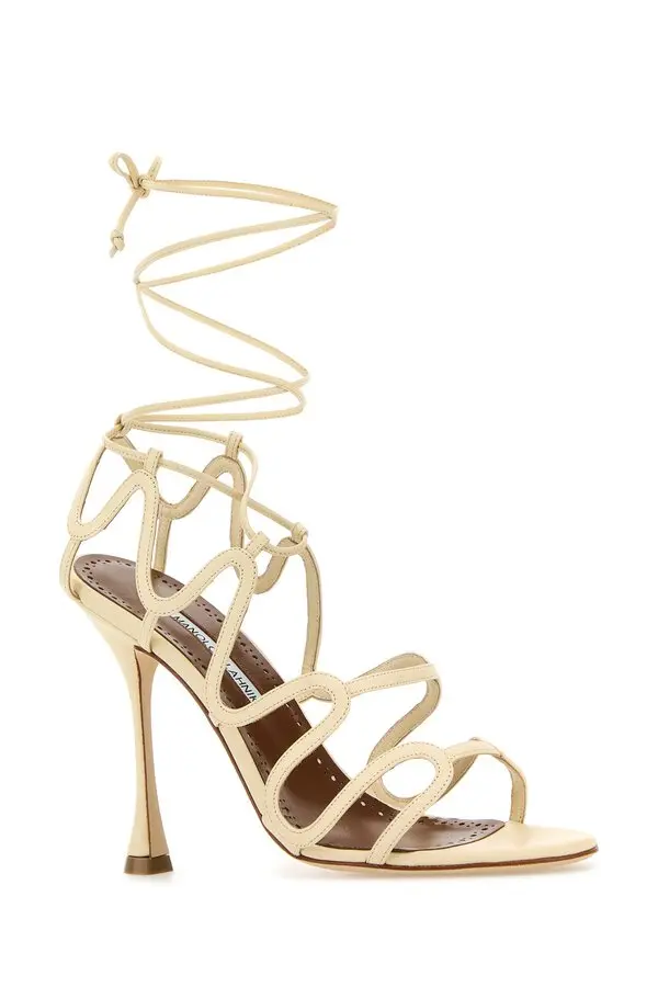 Manolo Blahnik Cream Leather Fawda Lace-up Sandals - Yellow